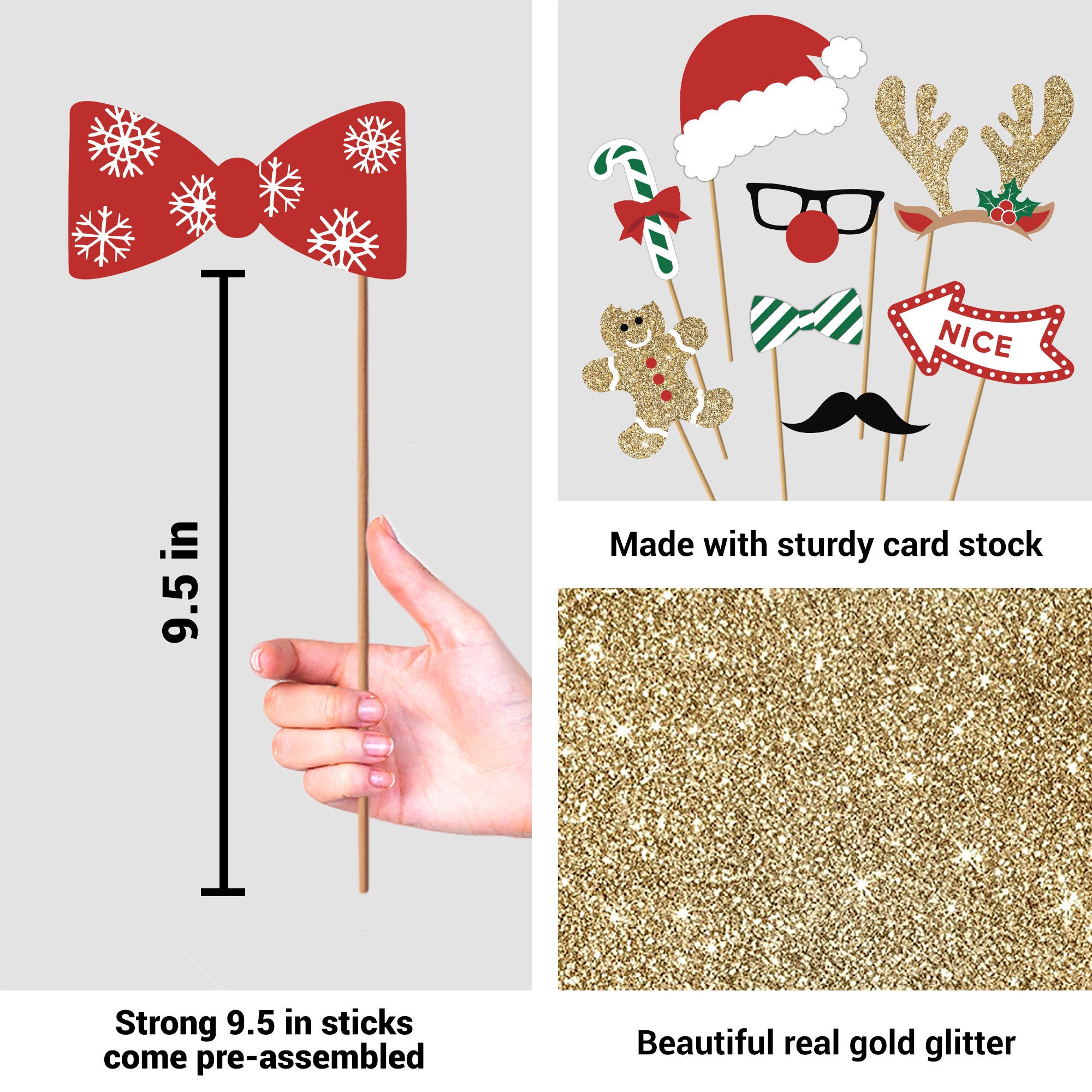 Christmas Photo Booth Props | FULLY ASSEMBLED | Red, Green, and Gold ...