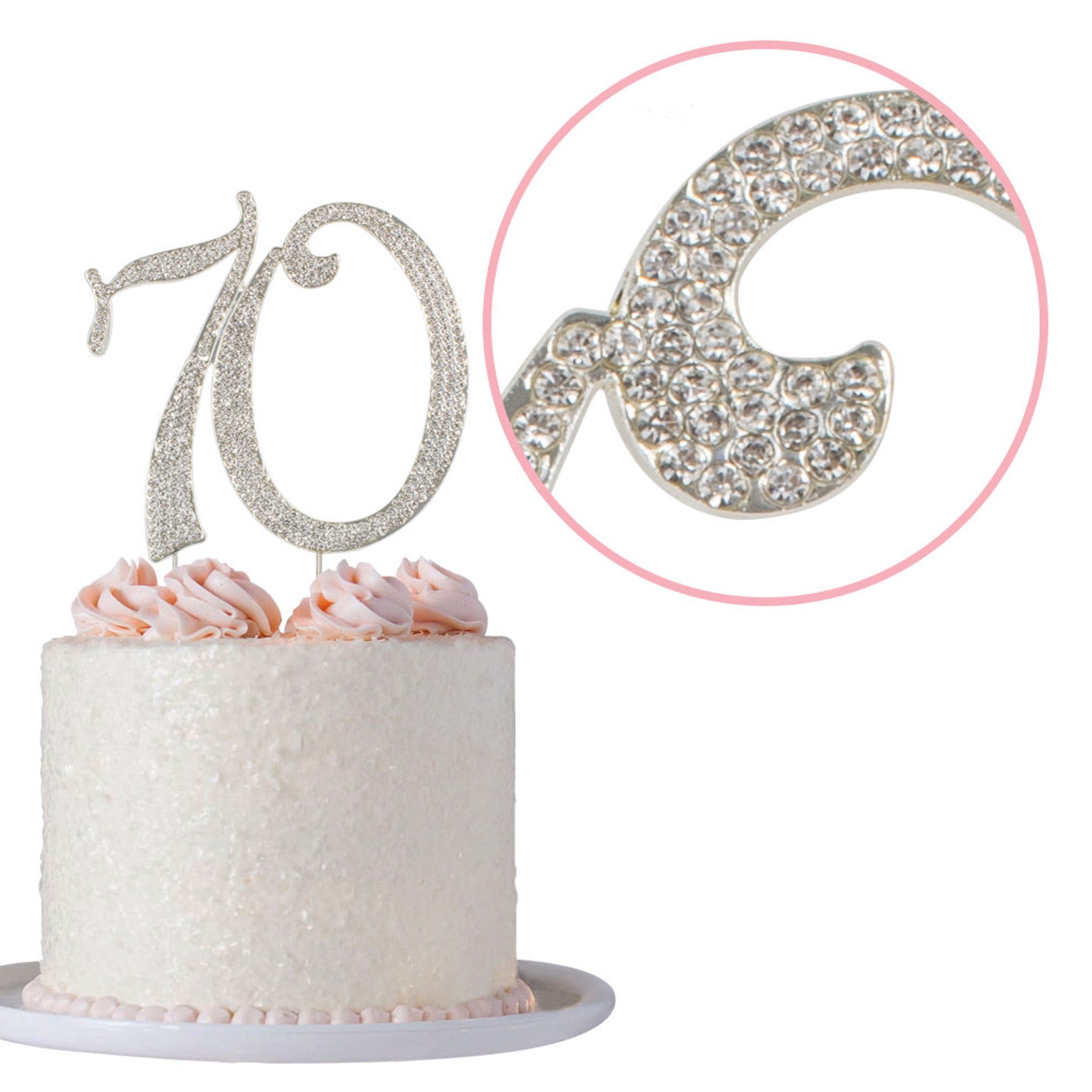 70 Birthday Cake Topper SILVER 70th Rhinestone Anniversary - Etsy