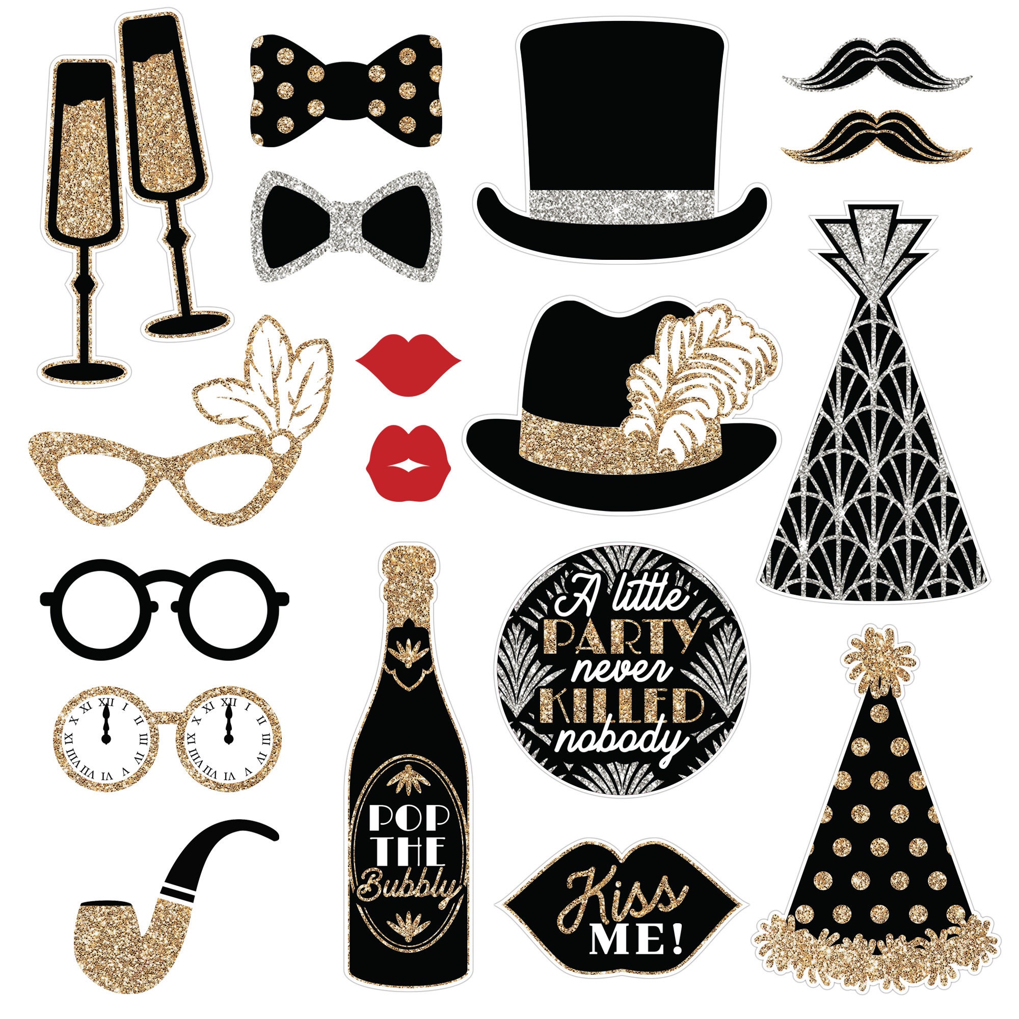 New Years Eve Photo Booth Props | FULLY ASSEMBLED | Real Gold and ...