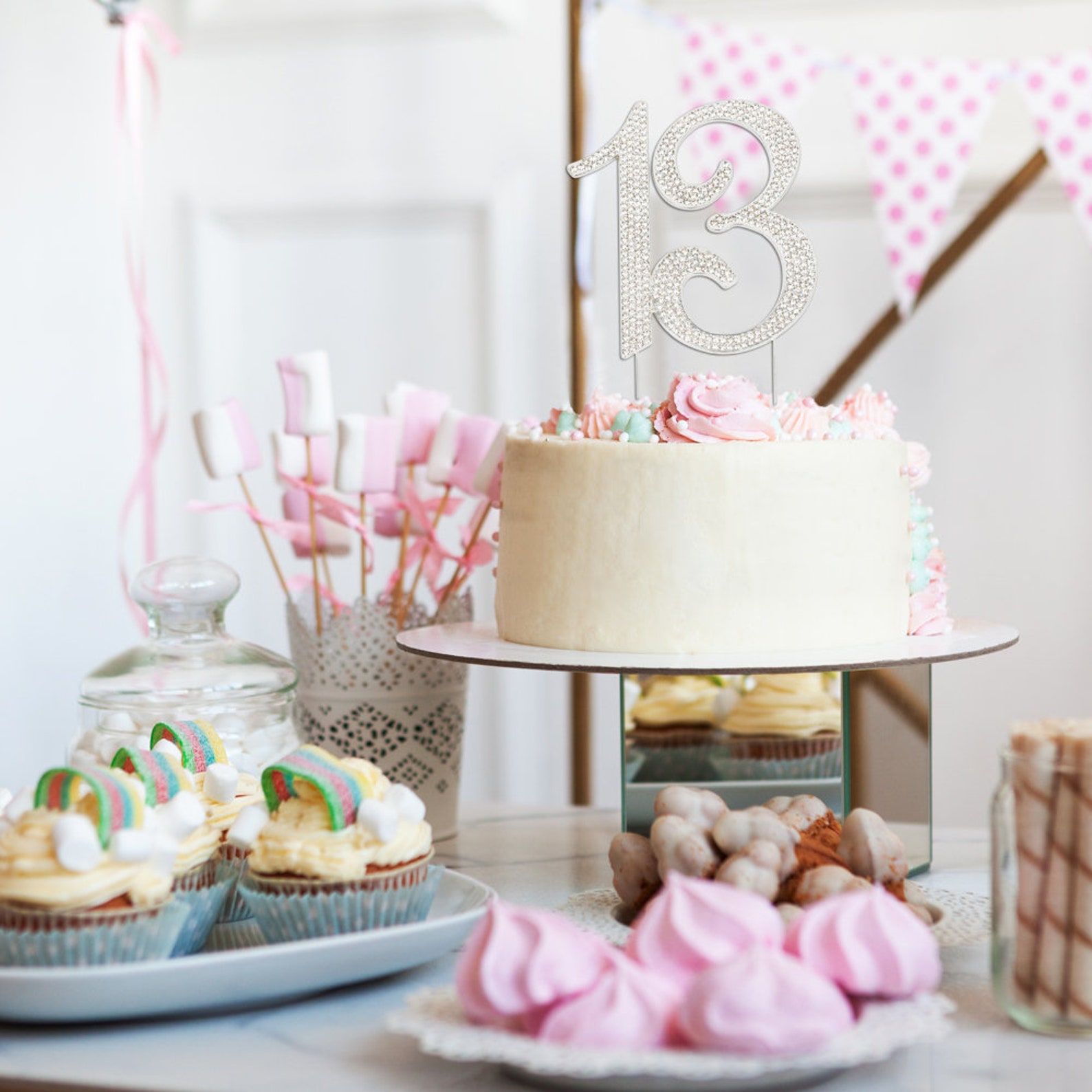 13 Birthday Cake Topper | SILVER Number Thirteen | 13th Birthday Party ...