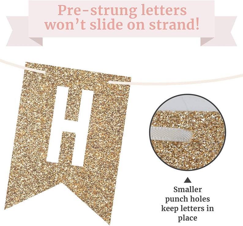 Pre-Strung Happy Birthday Banner Gold Banner on 6 ft String | Etsy
