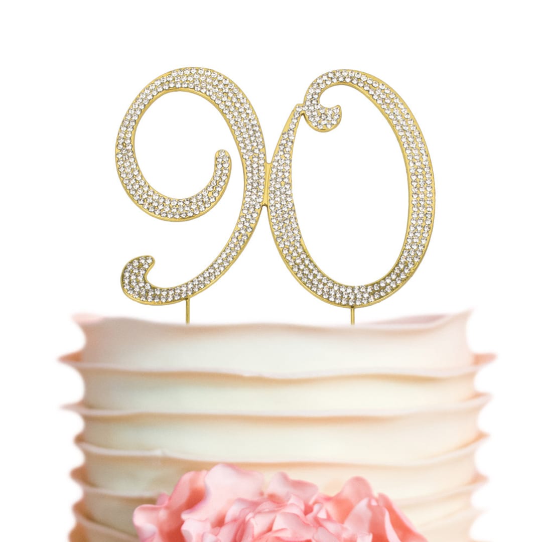 90 Birthday Cake Topper - 90th GOLD Bday Cake Topper- Sparkly ...