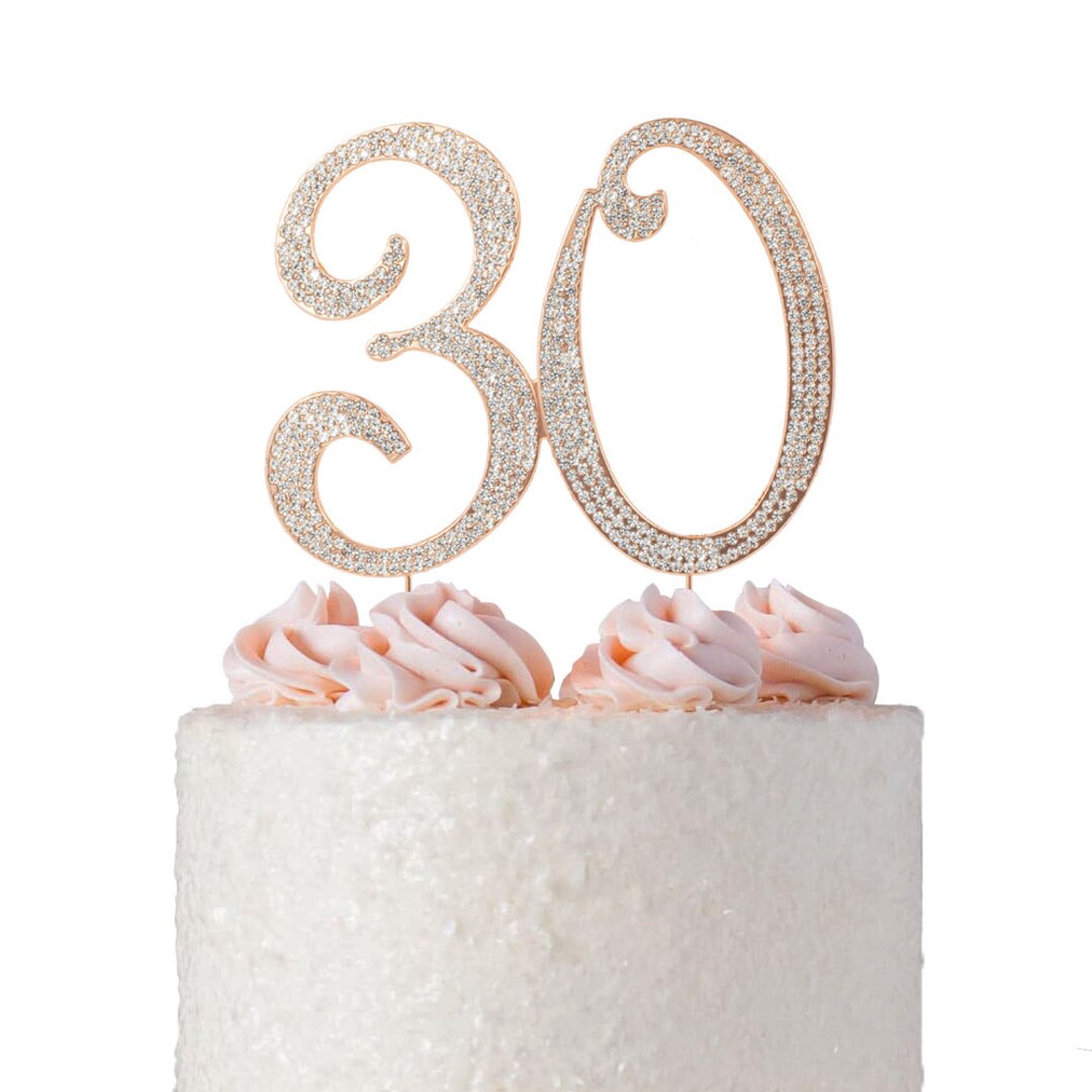 30 ROSE GOLD Birthday Cake Topper - Premium Crystal Rhinestones ...