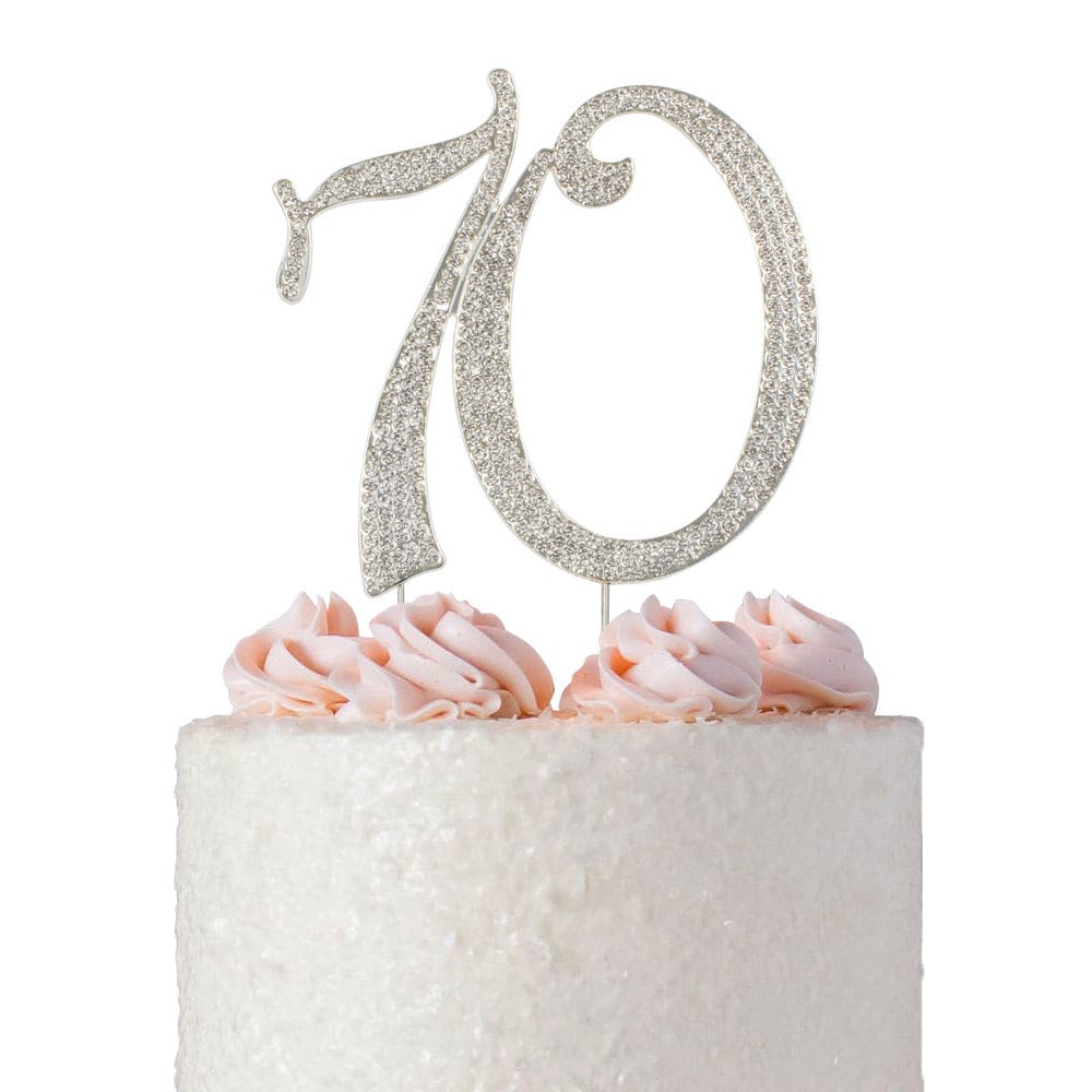 70 Birthday Cake Topper SILVER 70th Rhinestone Anniversary | Etsy