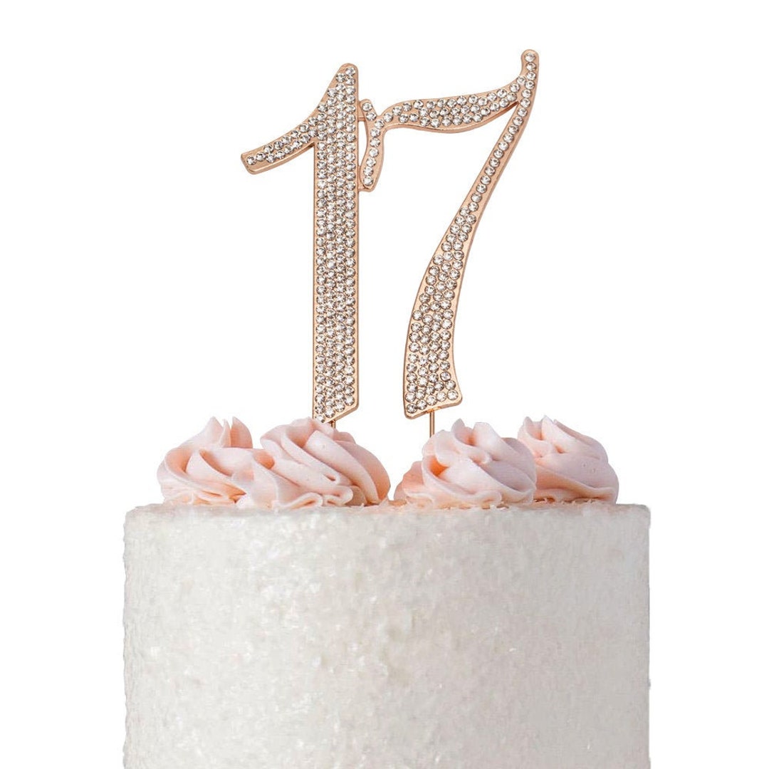 17 ROSE GOLD Birthday Cake Topper - Number Seventeen Sparkly Rhinestone ...