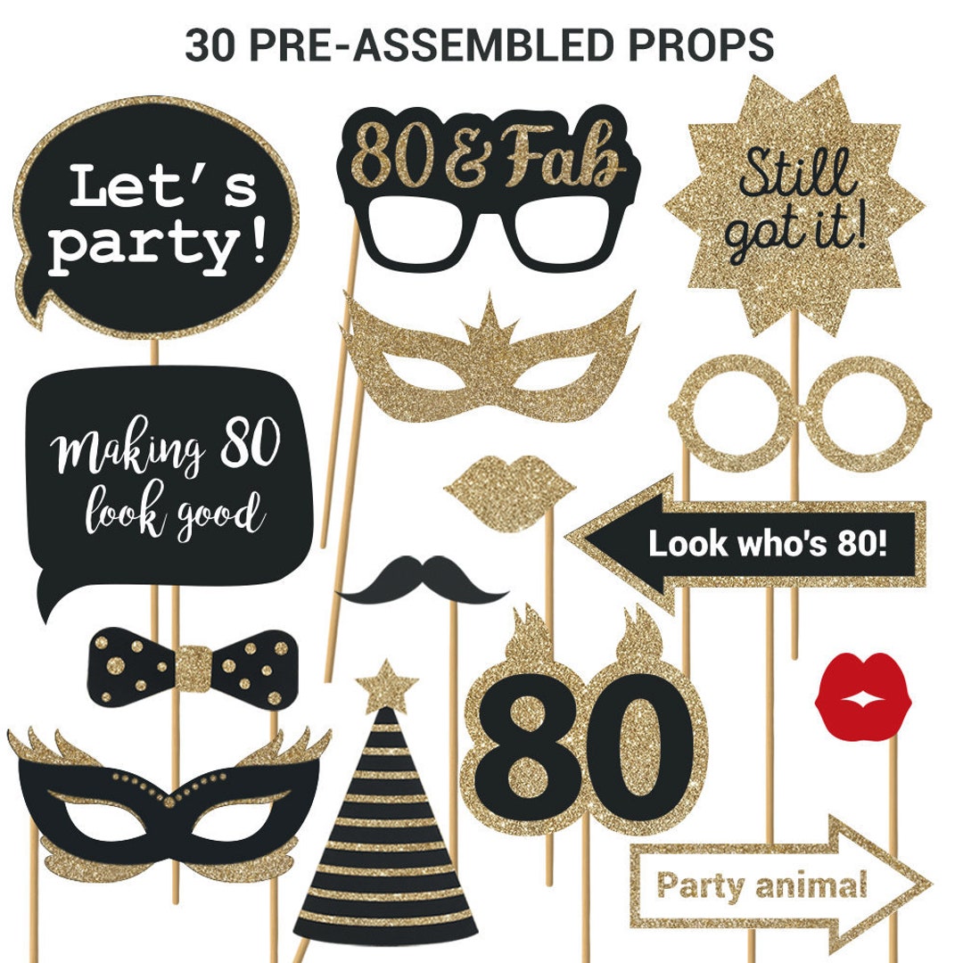 80th Photo Booth Props | FULLY ASSEMBLED | 80th Birthday Photo Booth ...