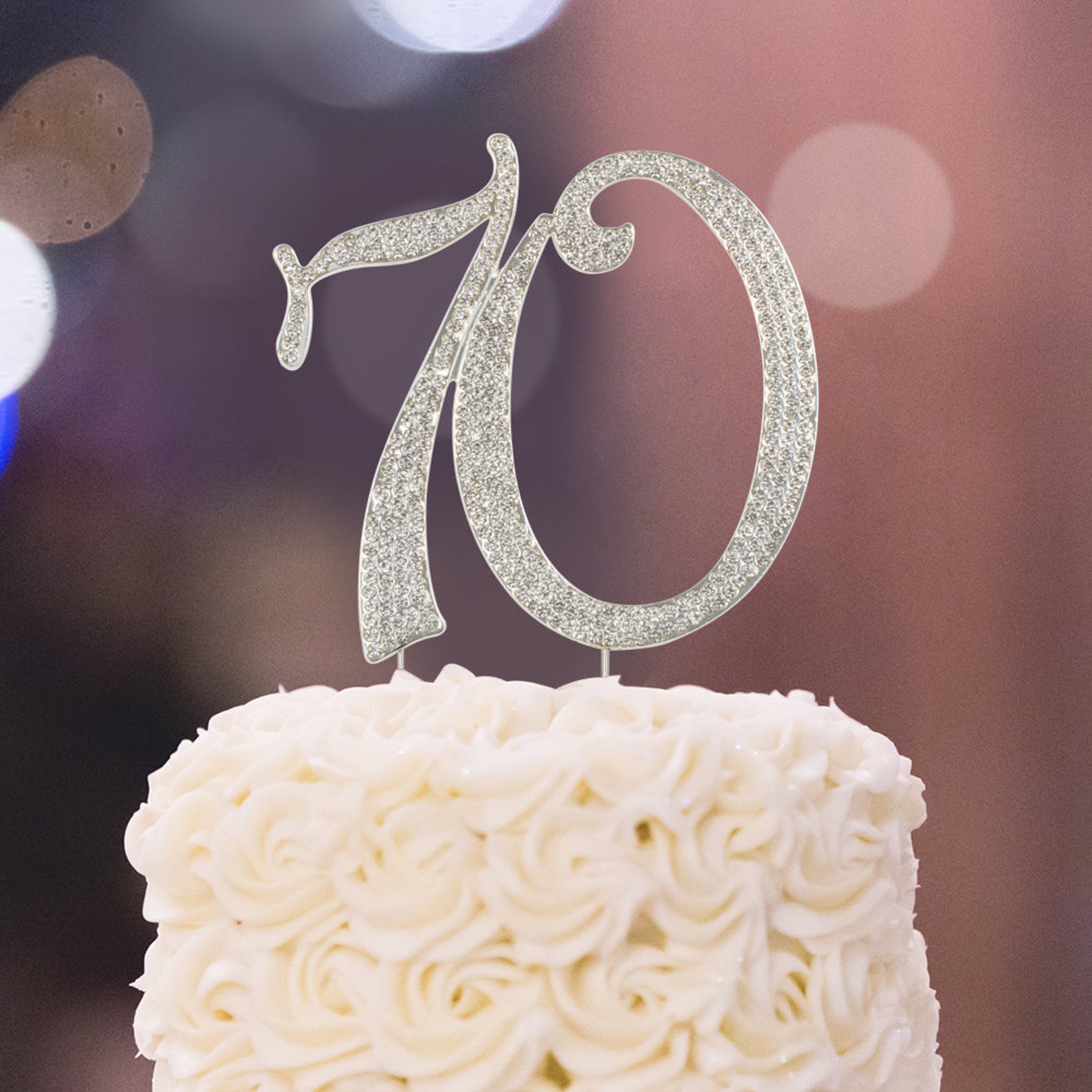 70 Birthday Cake Topper SILVER 70th Rhinestone Anniversary - Etsy