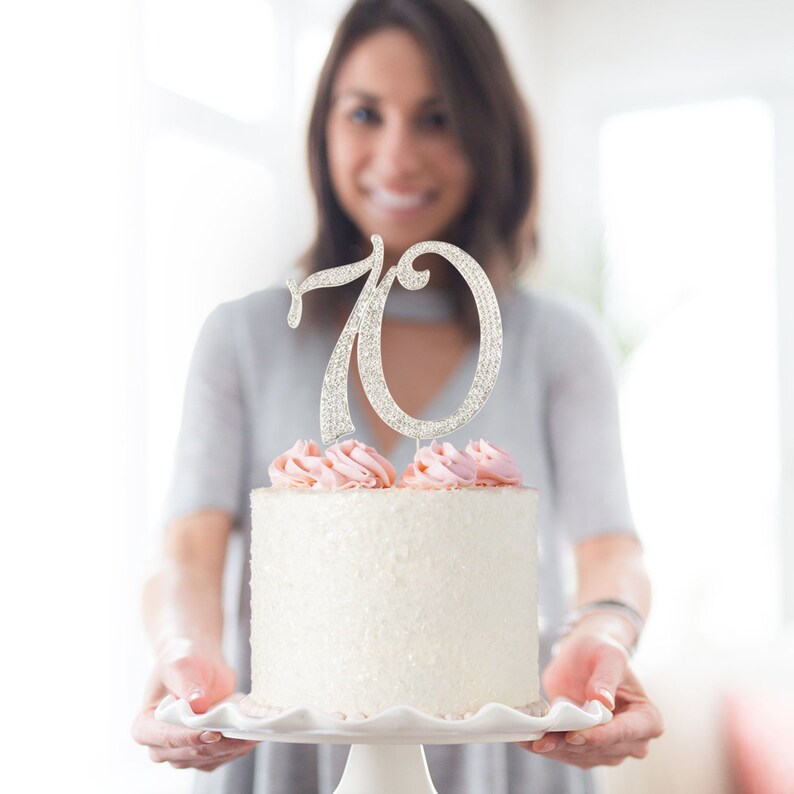 70 Birthday Cake Topper SILVER 70th Rhinestone Anniversary - Etsy
