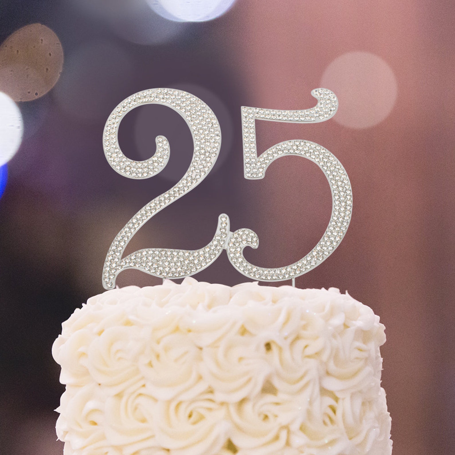 25 Birthday or Anniversary Cake Topper SILVER 25th Birthday - Etsy