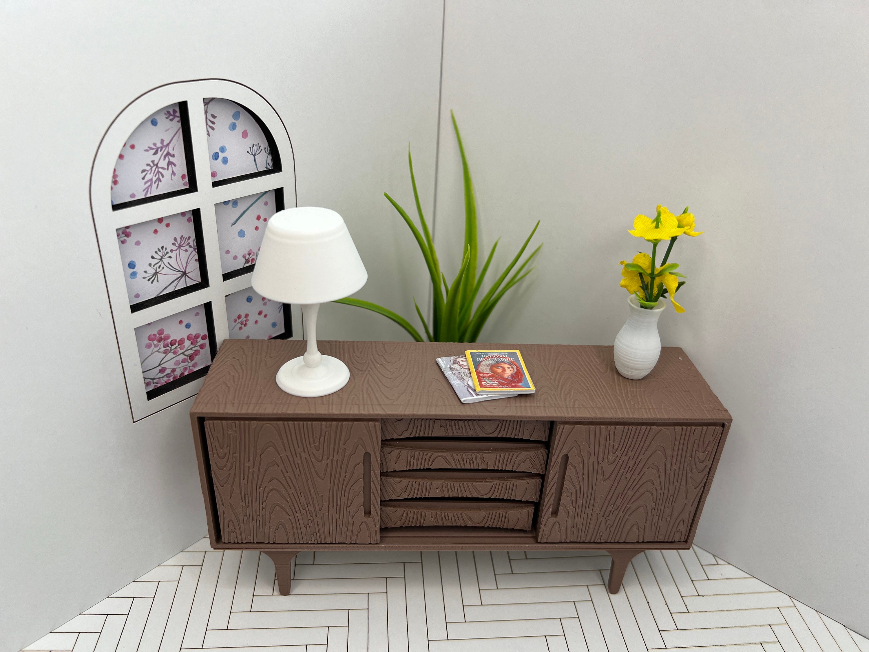 MCM Wood Grain Cabinet With Sliding Doors and Drawers Modern Sleek and ...