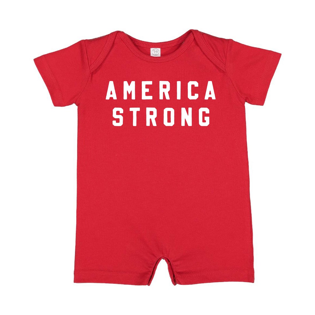 America Strong BLOCK FONT Short Sleeve / Shorts One Piece Baby Romper ...