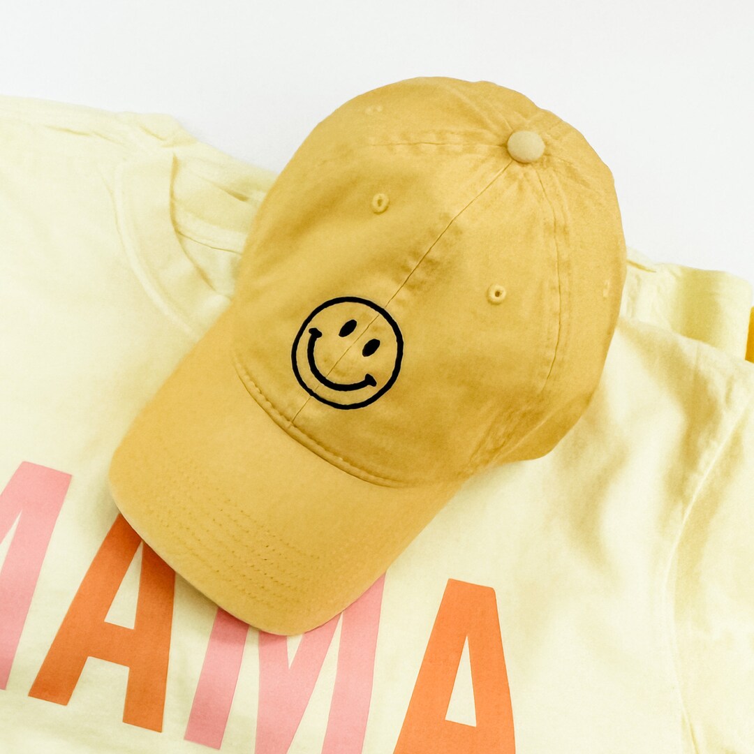 Yellow Baseball Cap With Black Smile | Hats for Moms | Women's Baseball ...