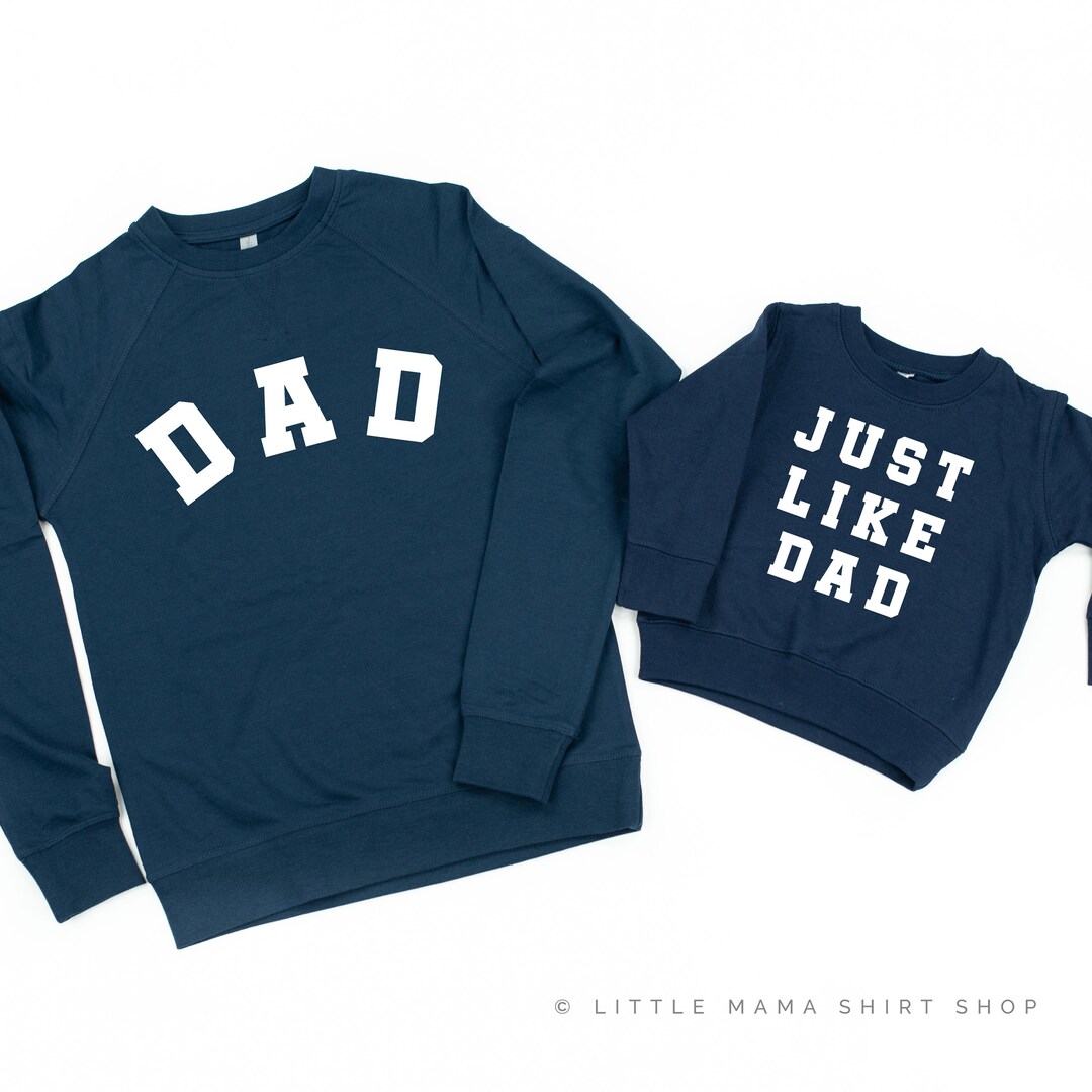 DAD Arched Varsity / Just Like Dad Set of 2 Matching Sweaters Navy W ...
