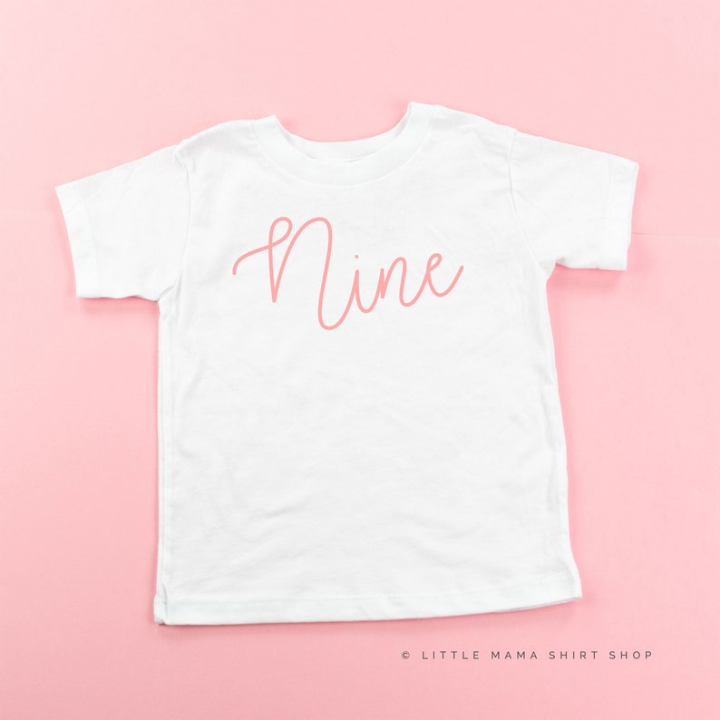 Birthday Number NINE © CURSIVE FONT |toddler Girl Shirt | Birthday Girl ...