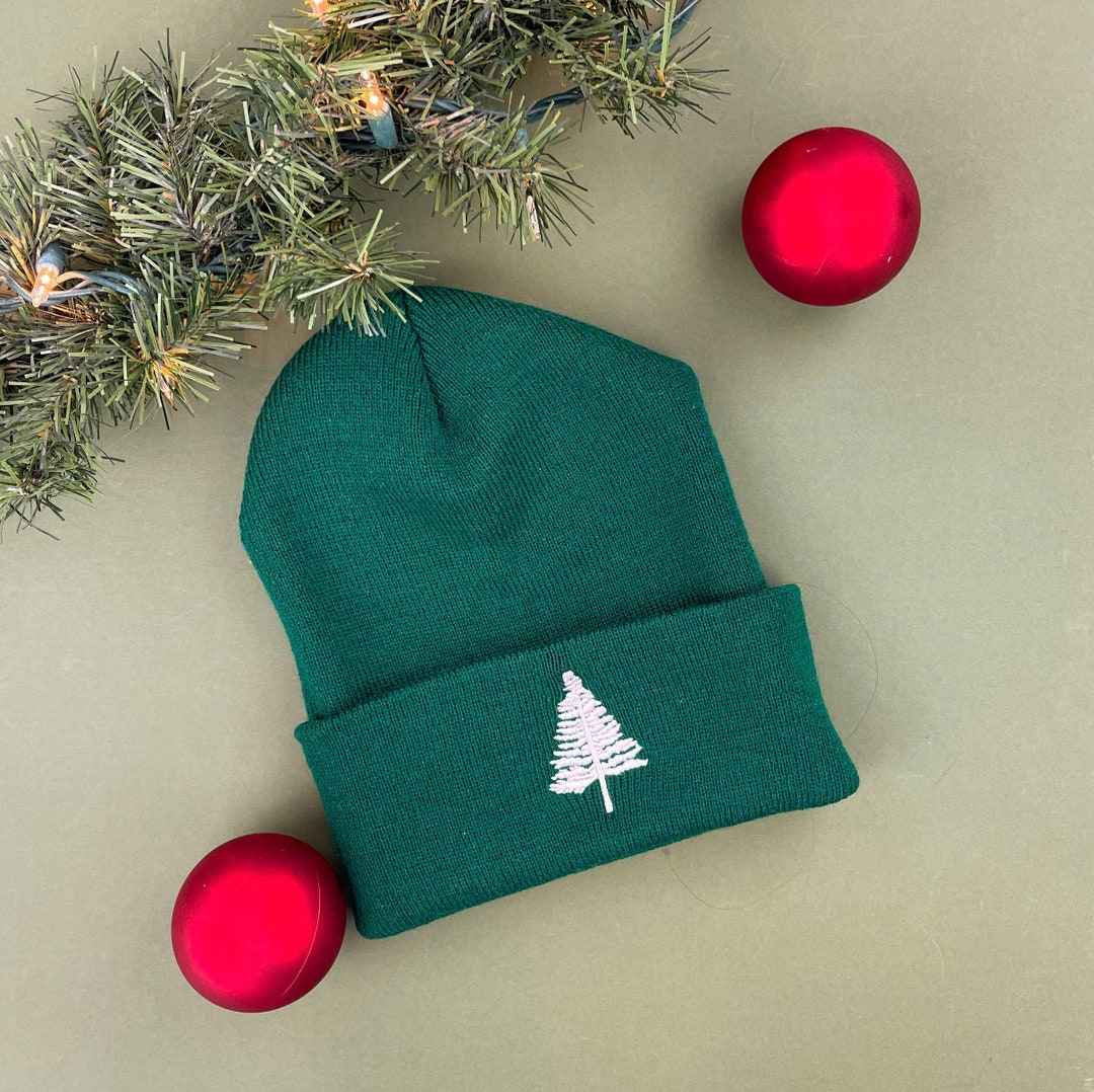 ADULT BEANIE Bright Green Pine Christmas Beanie Christmas Gift Winter ...