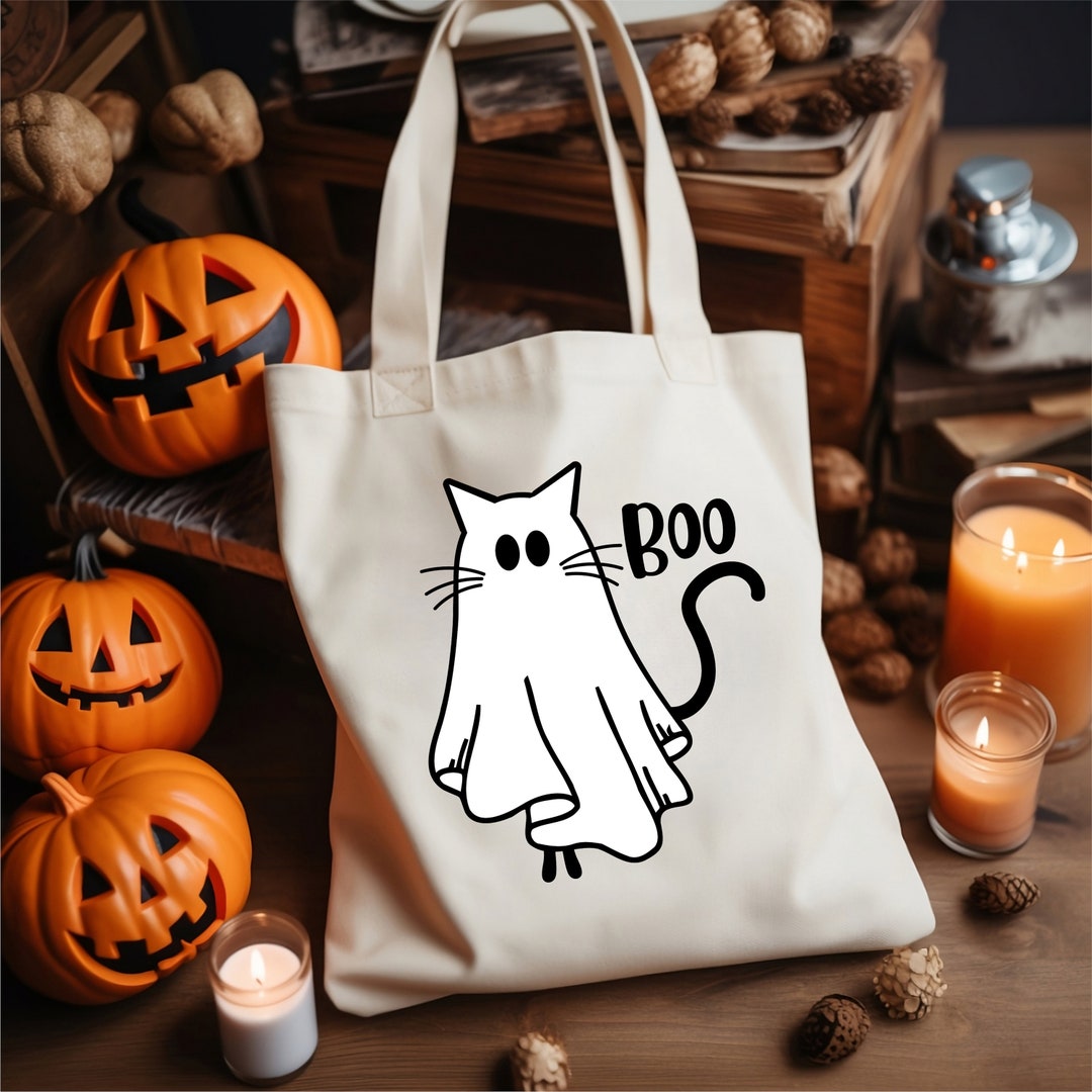 Trick or Treat Tote - Ghost Kitty | Totes for Candy | Kids Tote Bag ...