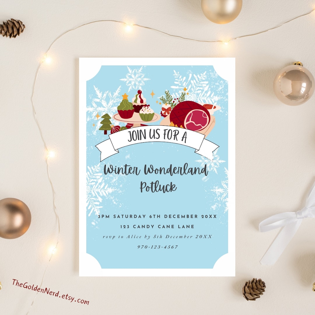 Winter Wonderland Potluck Party Invitation Printable Template - Etsy