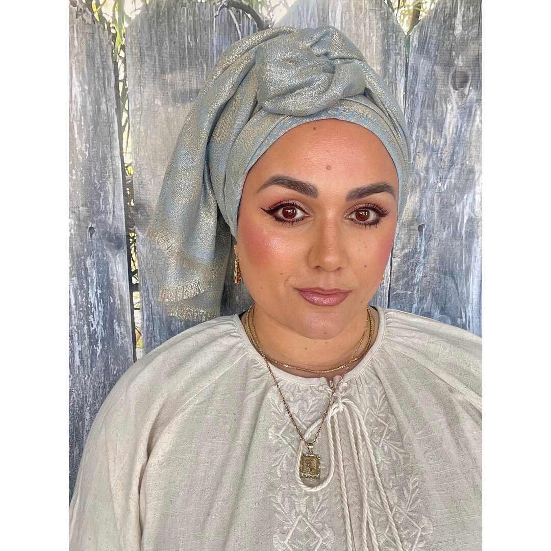 Head Scarf for Women, Israeli Malka Print Long Headwrap, Powder Blue ...