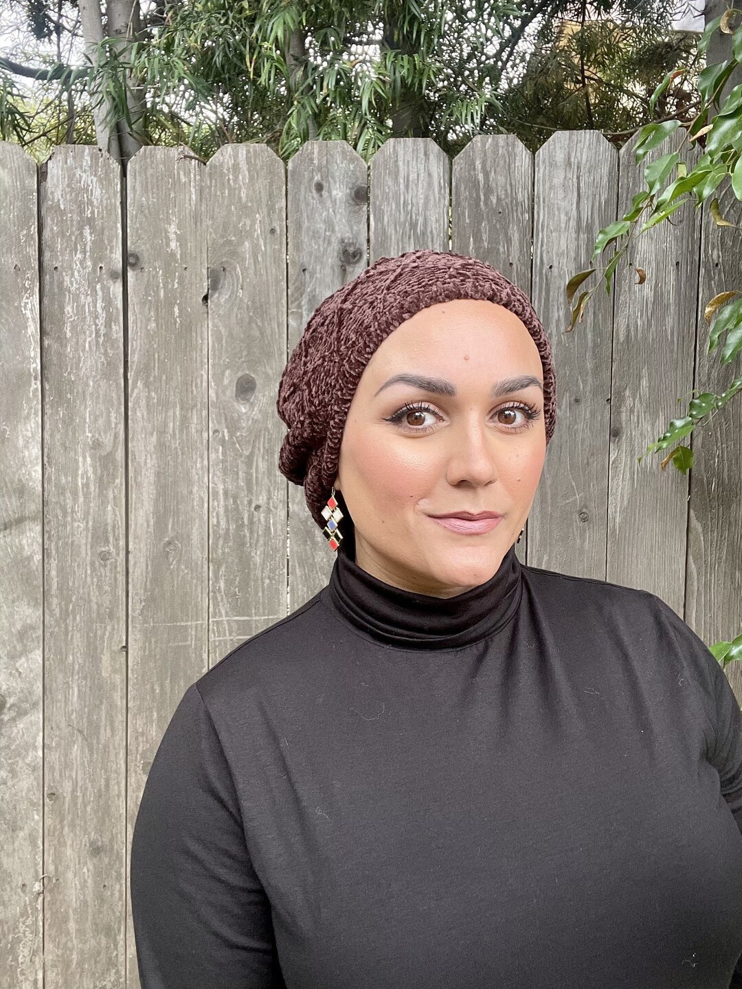 Brown Velvet Quilted Velour Snood for Women, Comfort Fit, Lined Beret ...