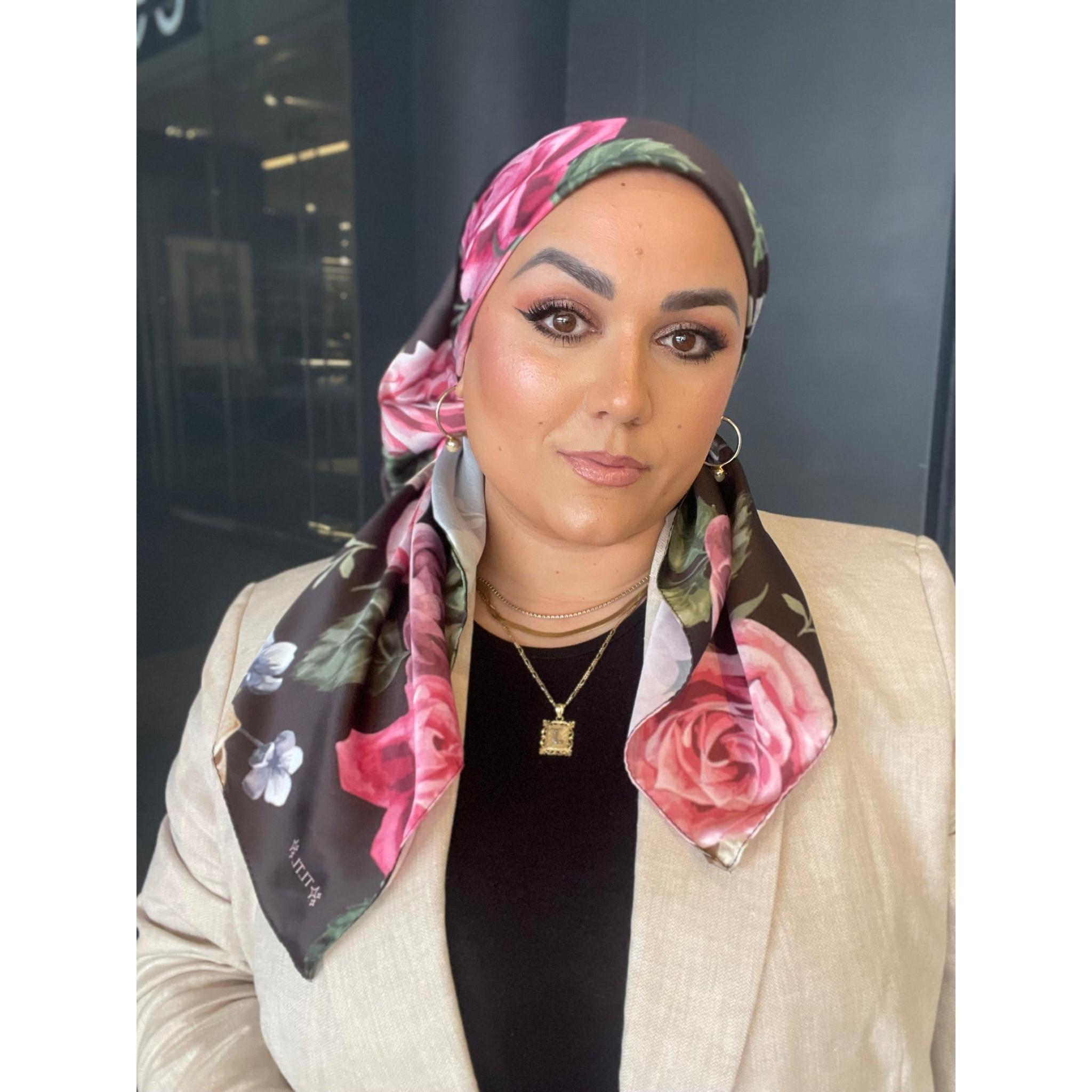 Perfect Satin Square Head Scarf for Women, 37”, Rosa Noire, Lightweight ...