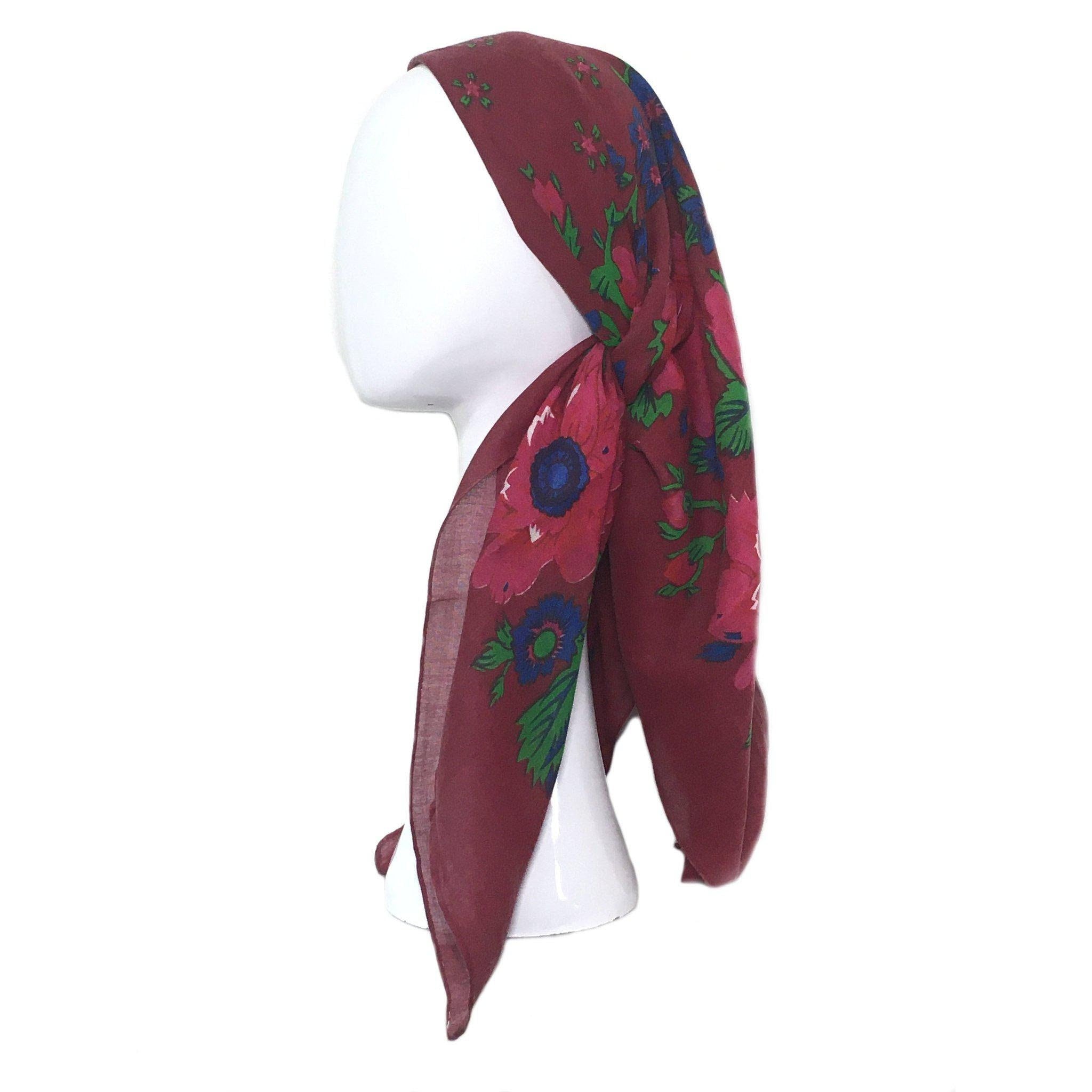 Ukrainian Head Scarf Burgundy Floral LARGE Square Turban - Etsy