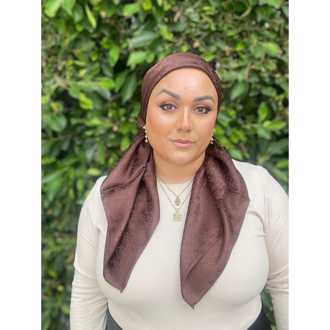 Starlit Square Head Scarf for Women, Luxe Satin, Chocolate Brown, Soft ...