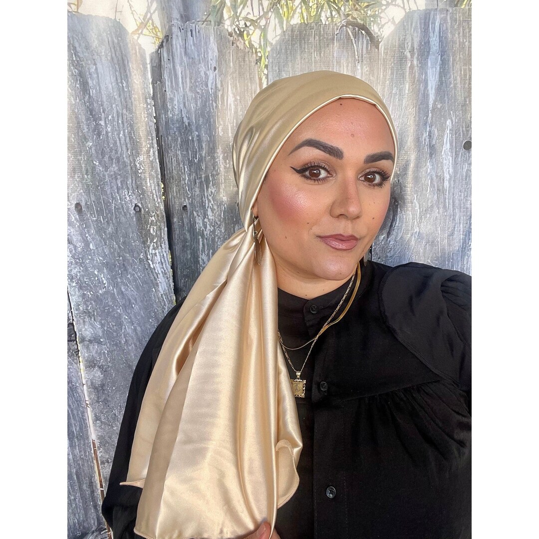 Chic Yomi Head Scarf for Women, Gold, Elegant Satin Hijab Head Wrap ...