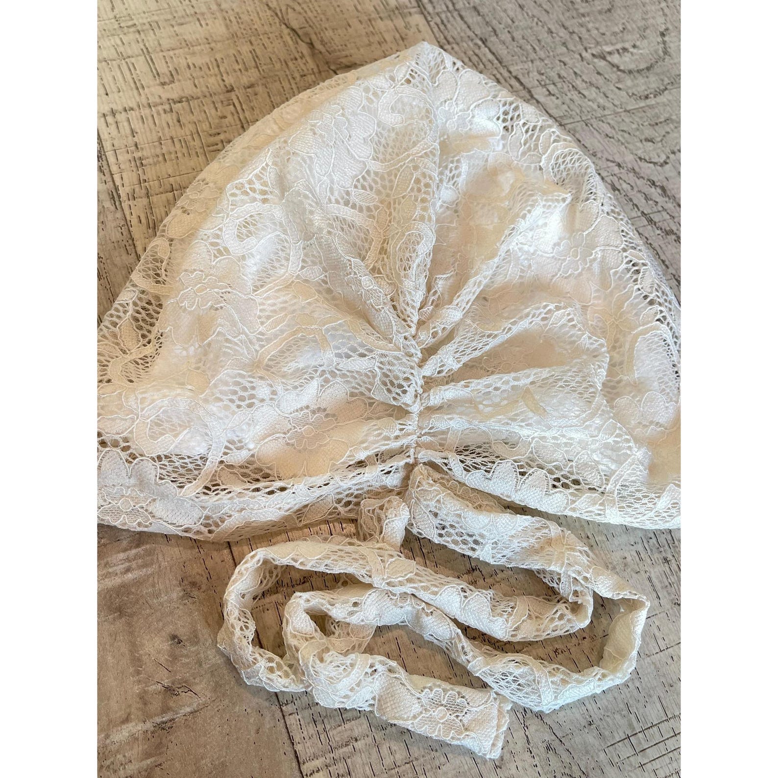 Chic Women’s Head Scarf, Slip on & Tie Closure, Cream Lace Set, Elegant ...