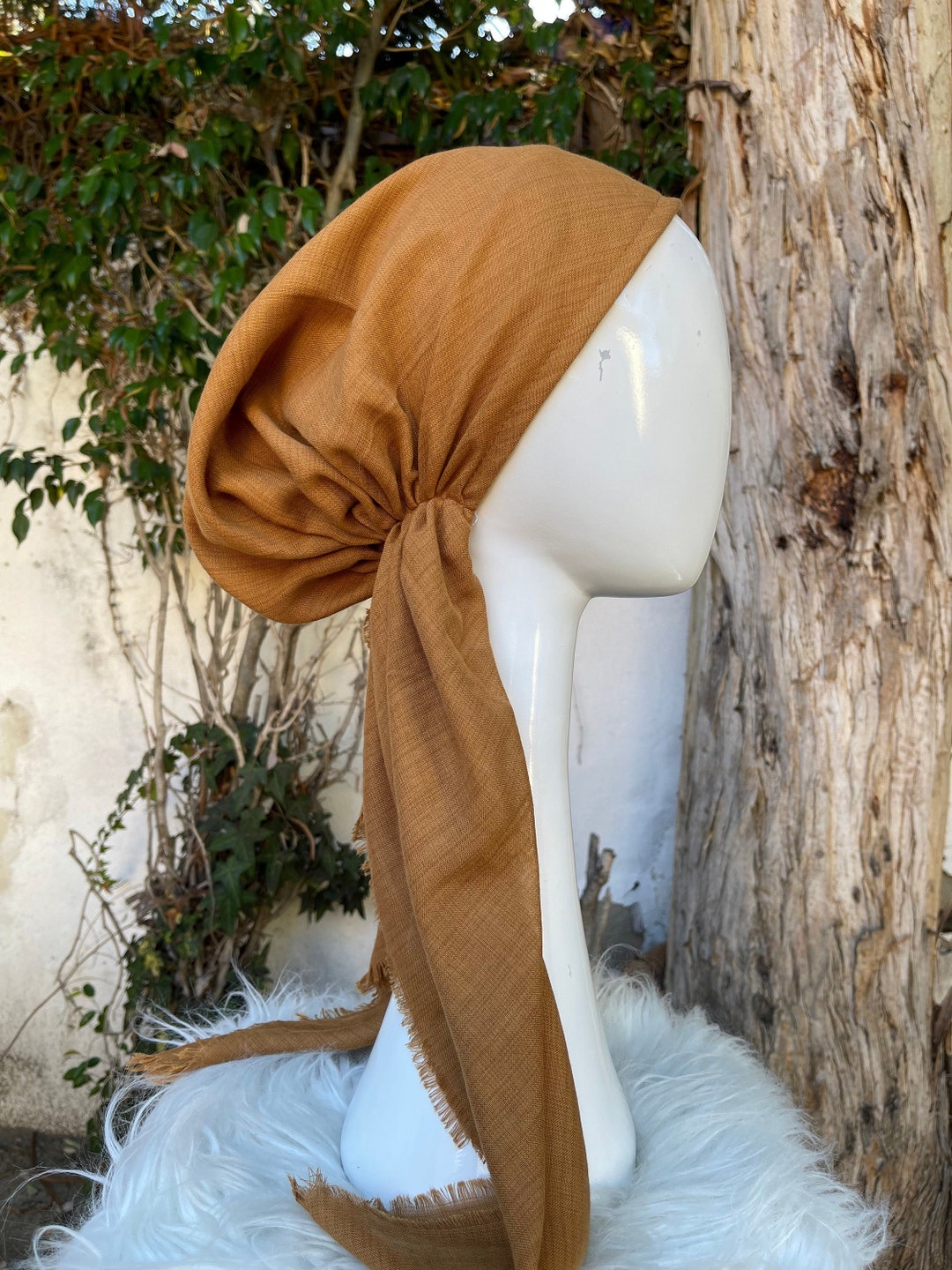 Slip on Cotton Headscarf for Women, Golden Yellow, Textured Pre Tied ...