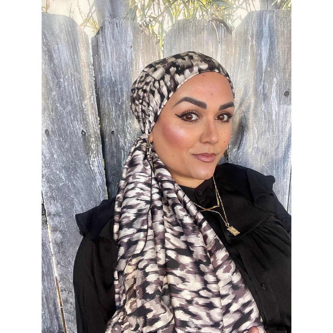 Chic Yomi Head Scarf for Women, Print, Elegant Satin Hijab Head Wrap ...