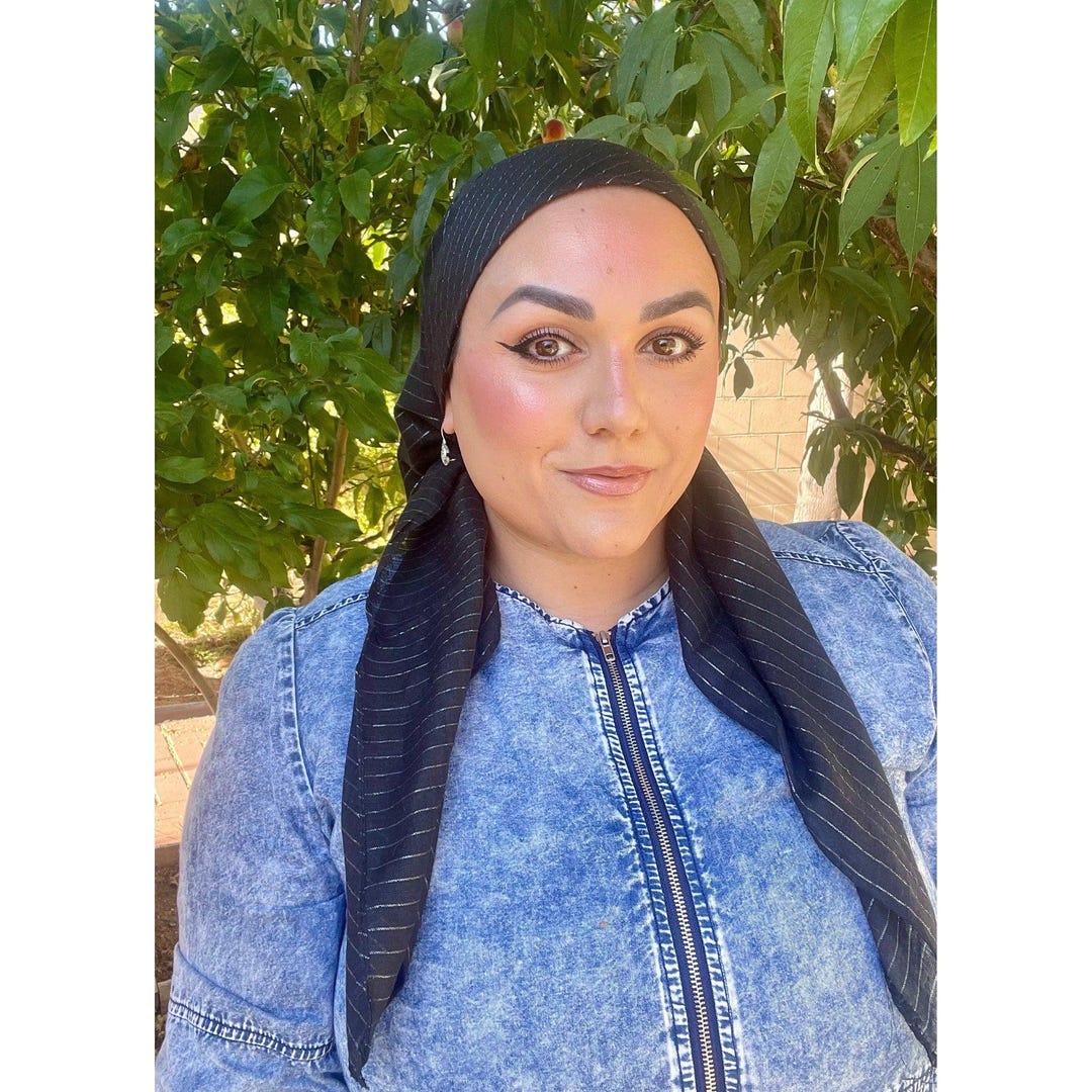 Large Square Head Scarf for Women, Cotton W/ Lurex Threads, Black ...