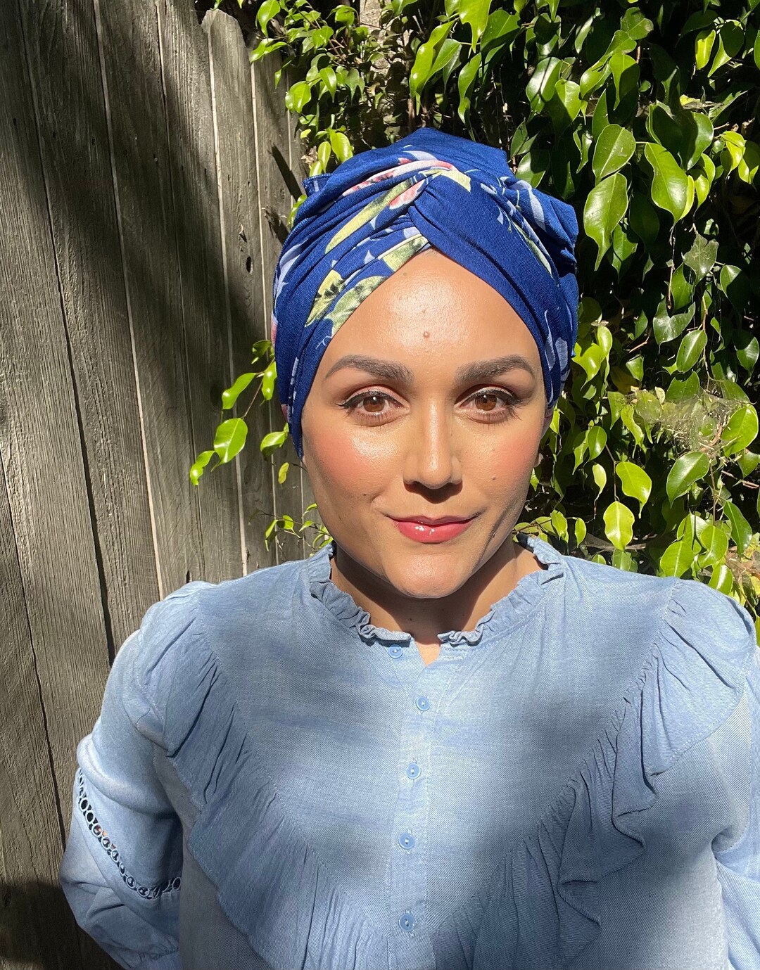 Royal Blue And Peach Floral Head Wrap Etsy