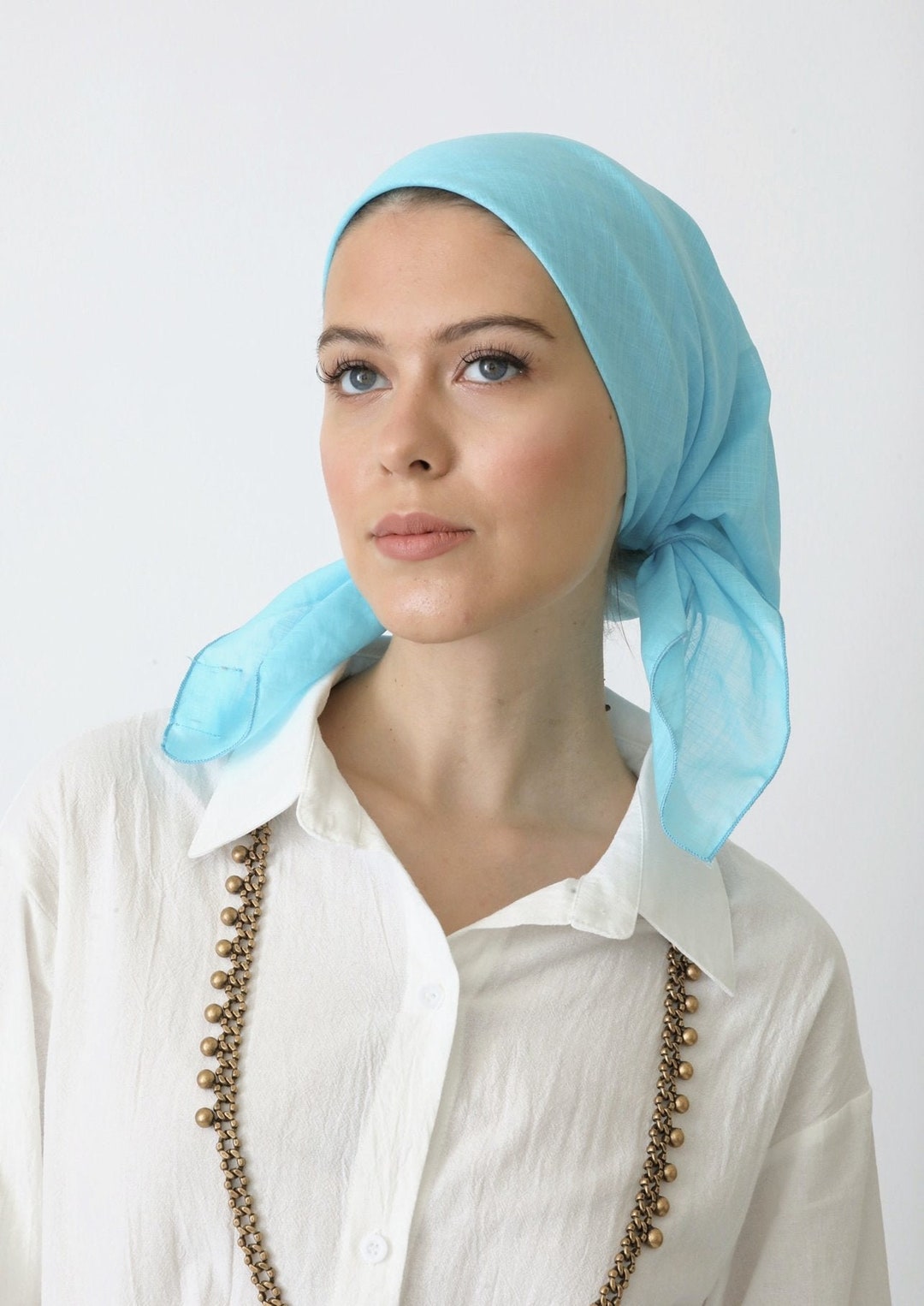 Cotton Square Head Scarf for Women, Aqua, Bandana Head Covering, Light ...