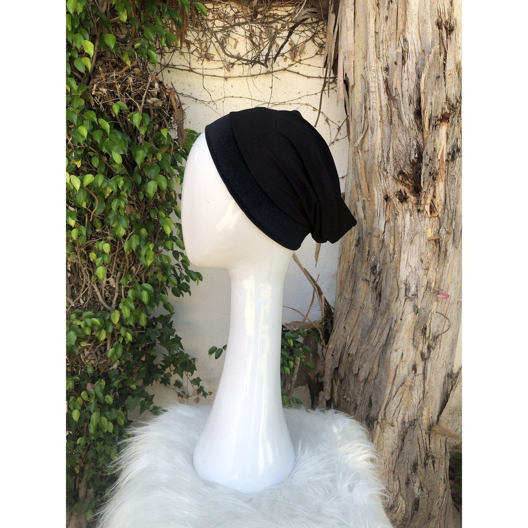 Women’s Long Fitted Under Hat, Black/white Sleep Cap, Non Slip ...