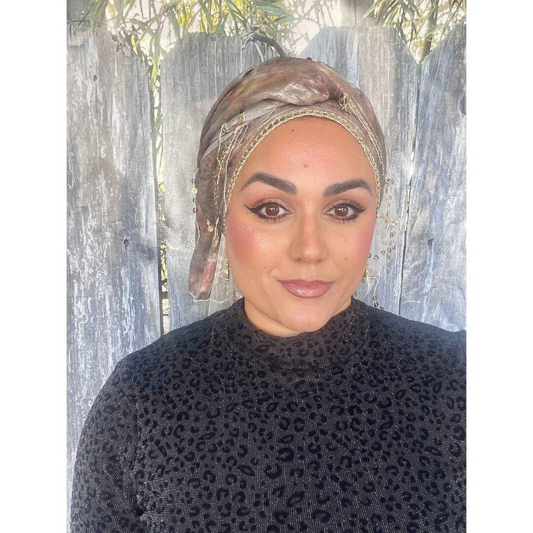 Elegant Head Scarf for Women, Watercolor Sequins Print Israeli Headwrap ...