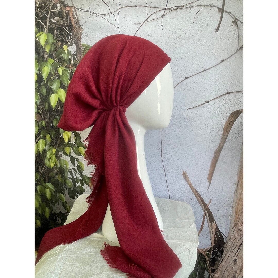 Pre Tied Head Scarf for Women, Light Burgundy, Long Tails, Cotton ...