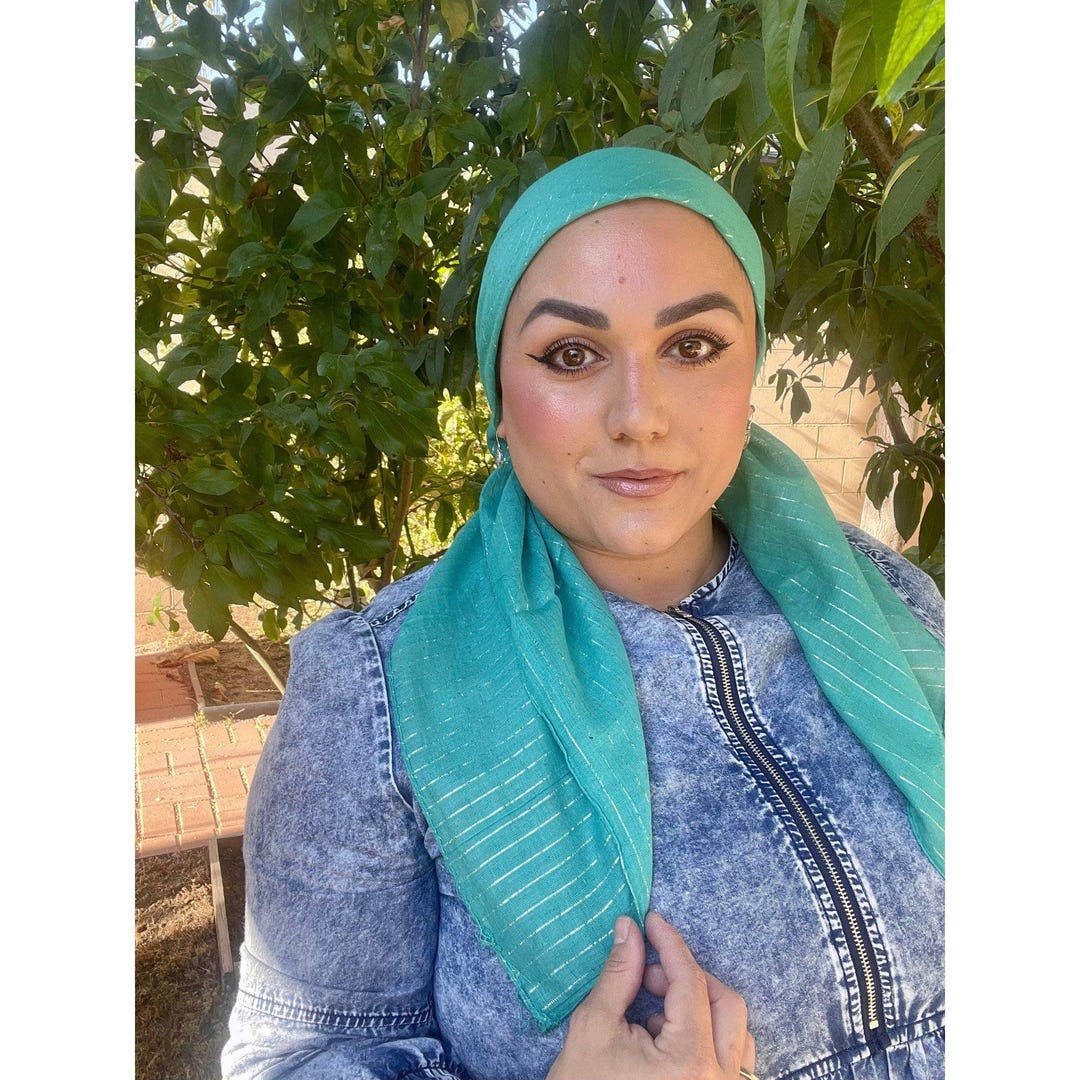 Large Square Head Scarf for Women, Cotton W/ Lurex Threads, Jade Green ...