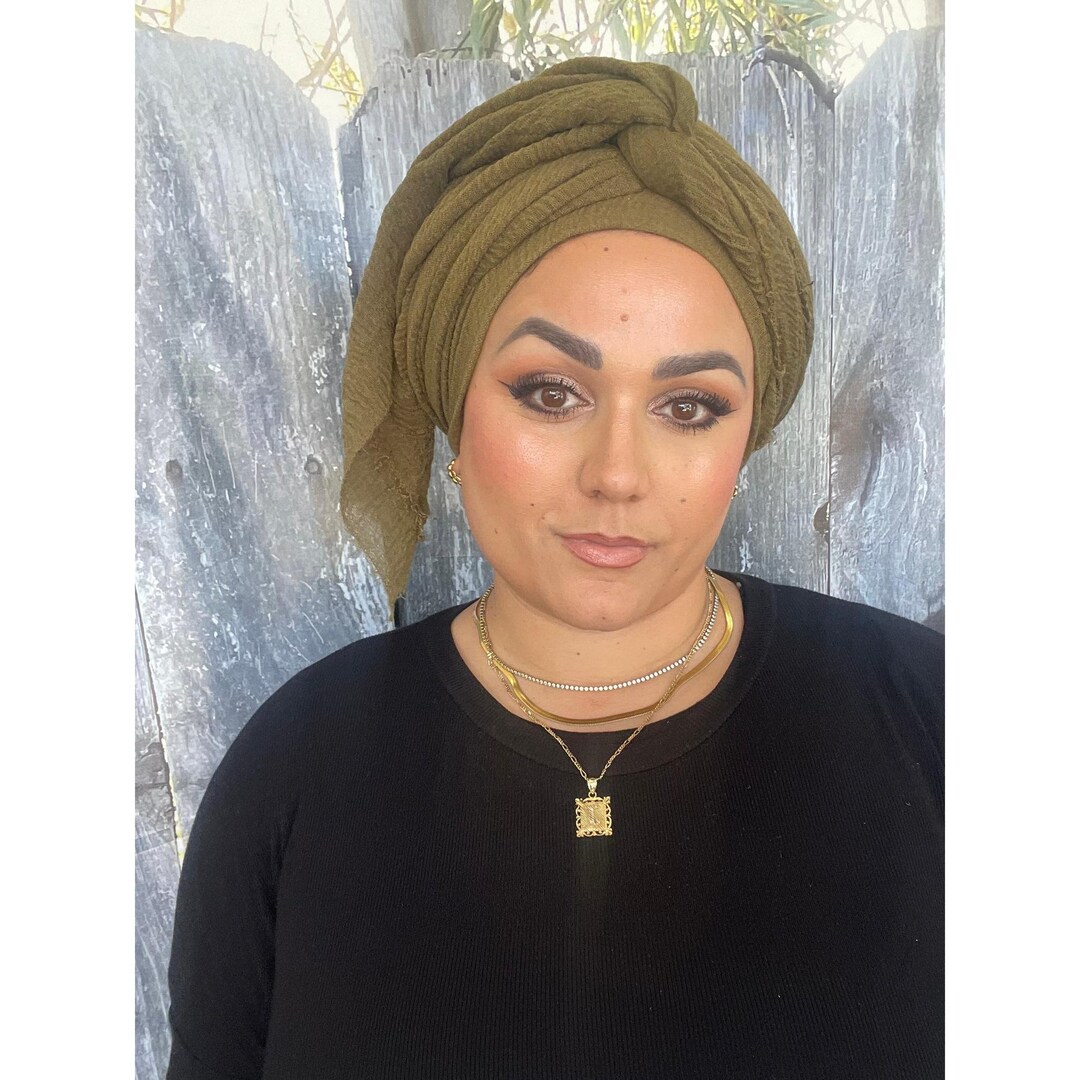 Israeli Boheme Gauzy Long Head Scarf for Women, Olive Green, Breathable ...