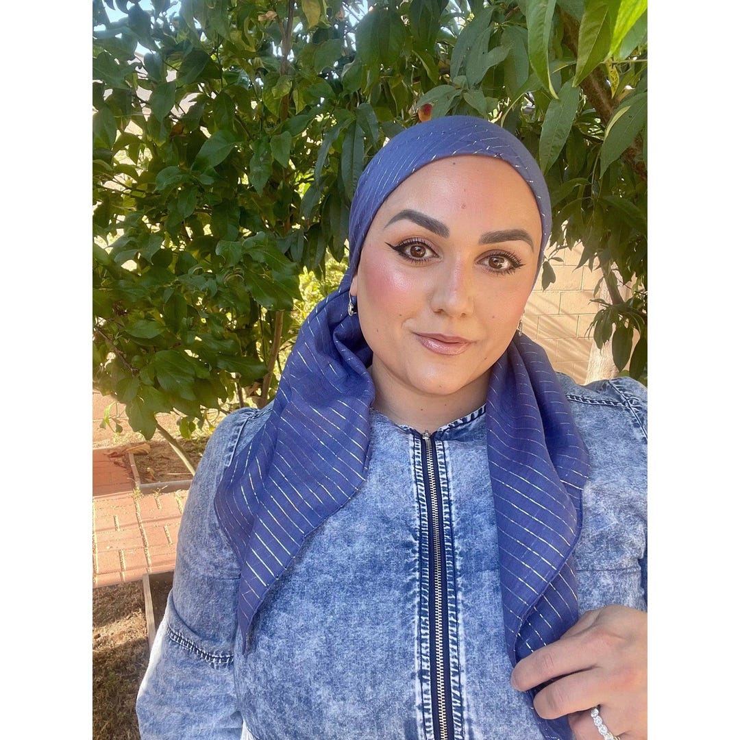 Large Square Head Scarf for Women, Cotton W/ Lurex Threads, Blue ...