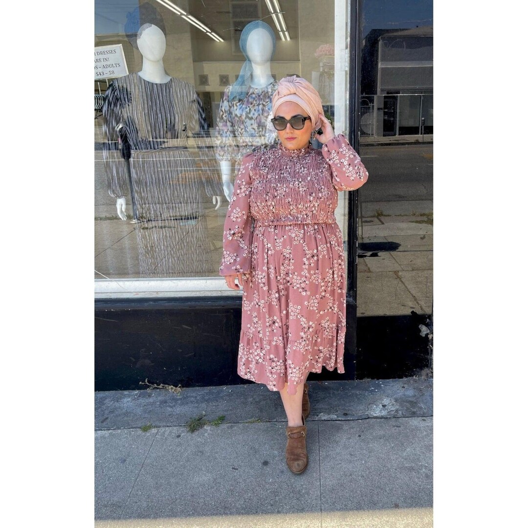 Pretty Vintage Rose W/ White Floral Print Women’s Dress, XS-XL, Modest ...