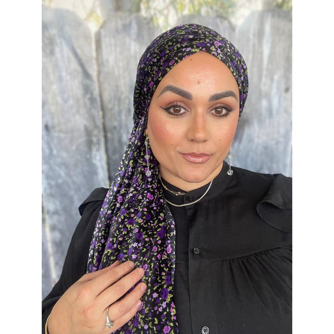 Head Scarf for Women, Luxe Velvet Floral Print Headwrap, Elegant Hijab ...