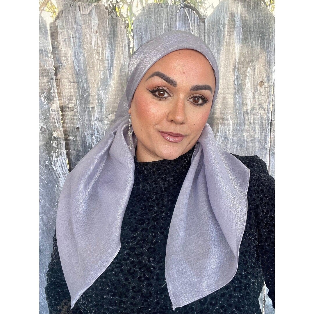 Elegant Metallic Square Head Scarf for Women, 39”, Light Silver, Fancy ...