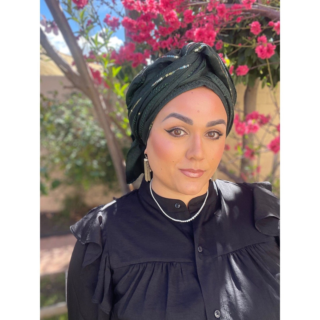 Voluminous Detailed Head Scarf for Women, Bottle Green, Israeli Head ...