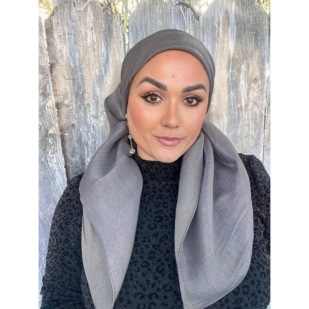 Elegant Metallic Square Head Scarf for Women, 39”, Dark Silver, Fancy ...