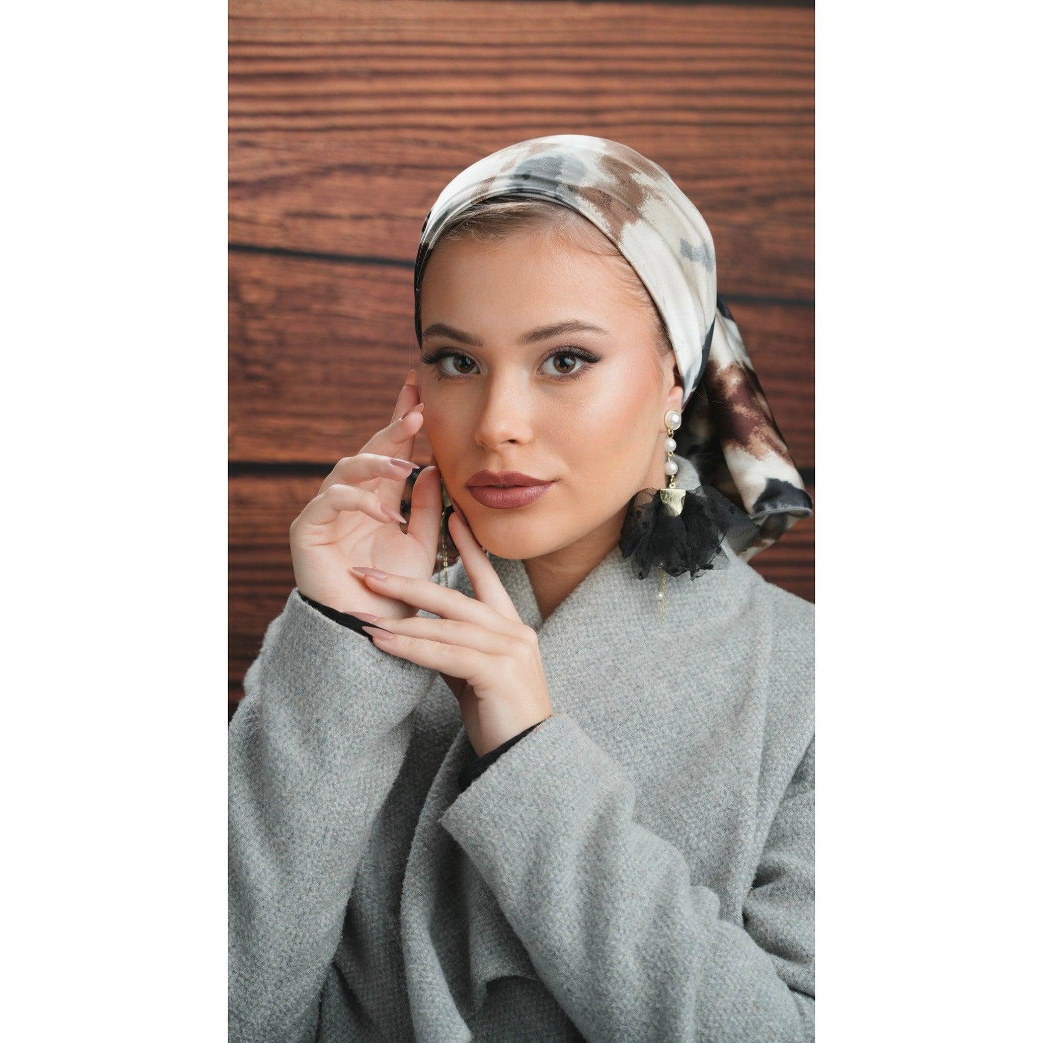Chic Yomi Head Scarf for Women, Neutral Watercolor, Elegant Satin Hijab ...