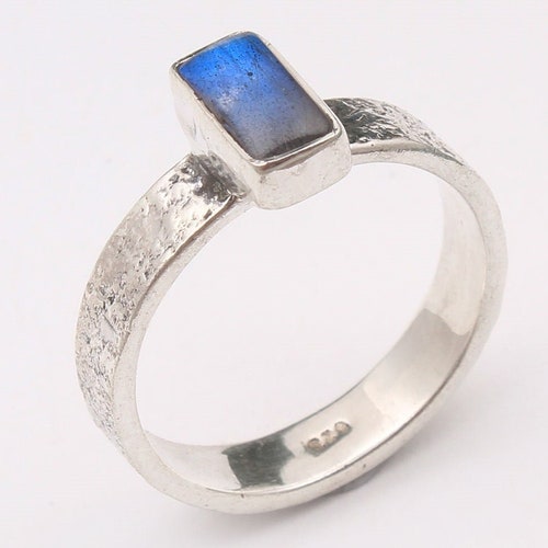 Natural Chrysocolla Rectangle Gemstone Ring 925 Sterling | Etsy