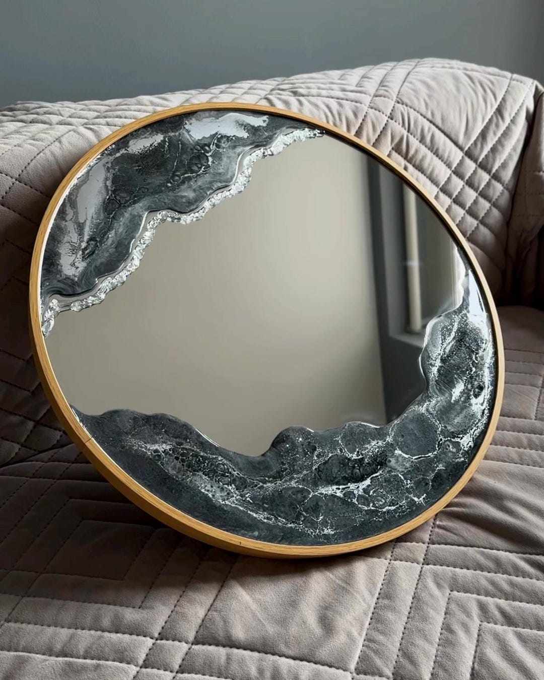 Black and White Epoxy Mirror, Moon Phase Wall Mirror, Bathroom Vanity ...