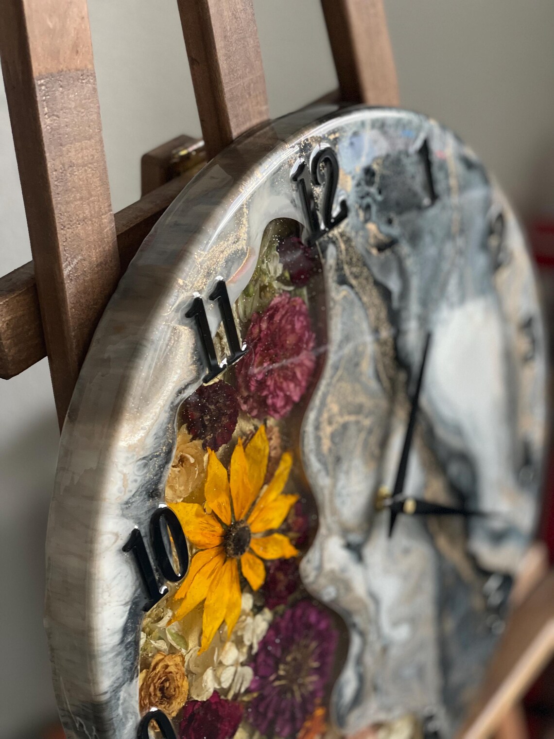 Botanical Epoxy Resin Clock, Nursery Wall Clock, Pressed Flower Art ...