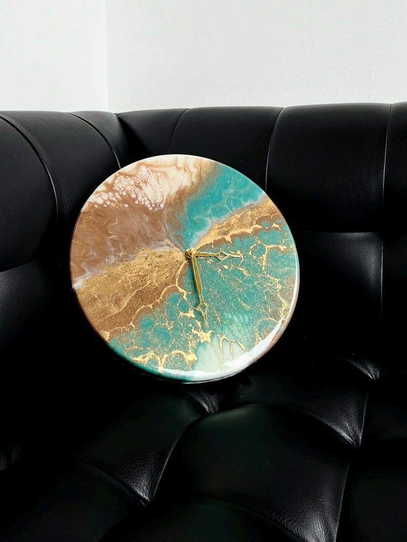 Golden Emerald Green Kitchen Wall Clock, Luxury Brown Gold Wall Clock ...