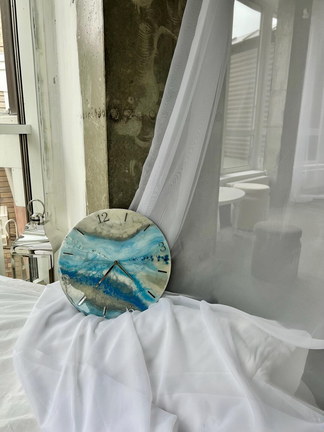 Ocean Resin Clock, Silver Frame, Wavy Sea Art, Minimalist Decor - Etsy
